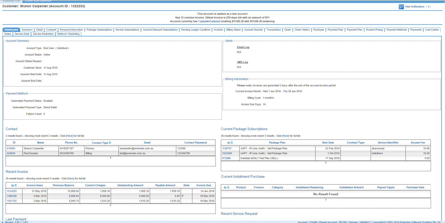 Account Management/Customer Screen - Emersion